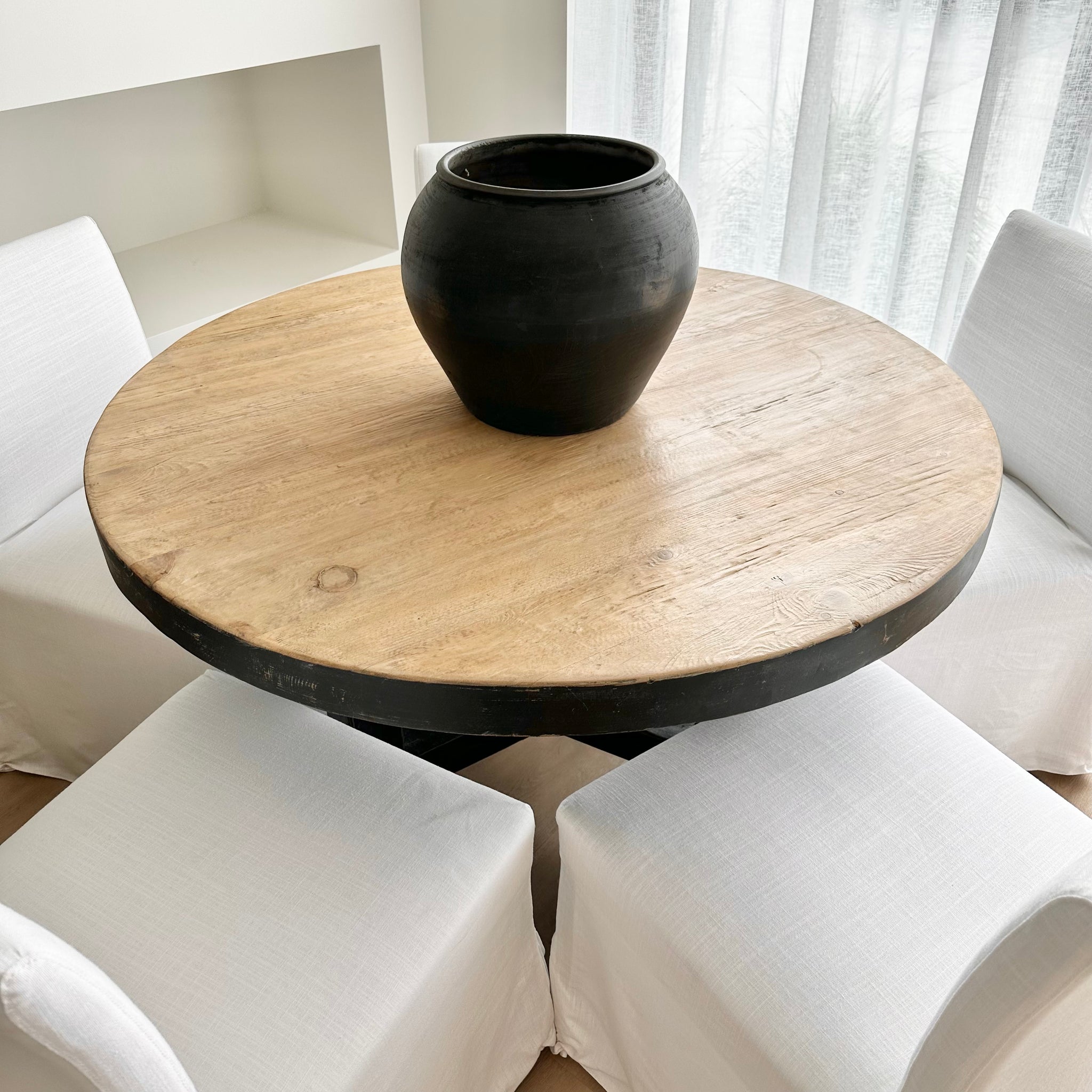 Heritage Dining Table | Round | Black Elm + Natural Top – Impreshens
