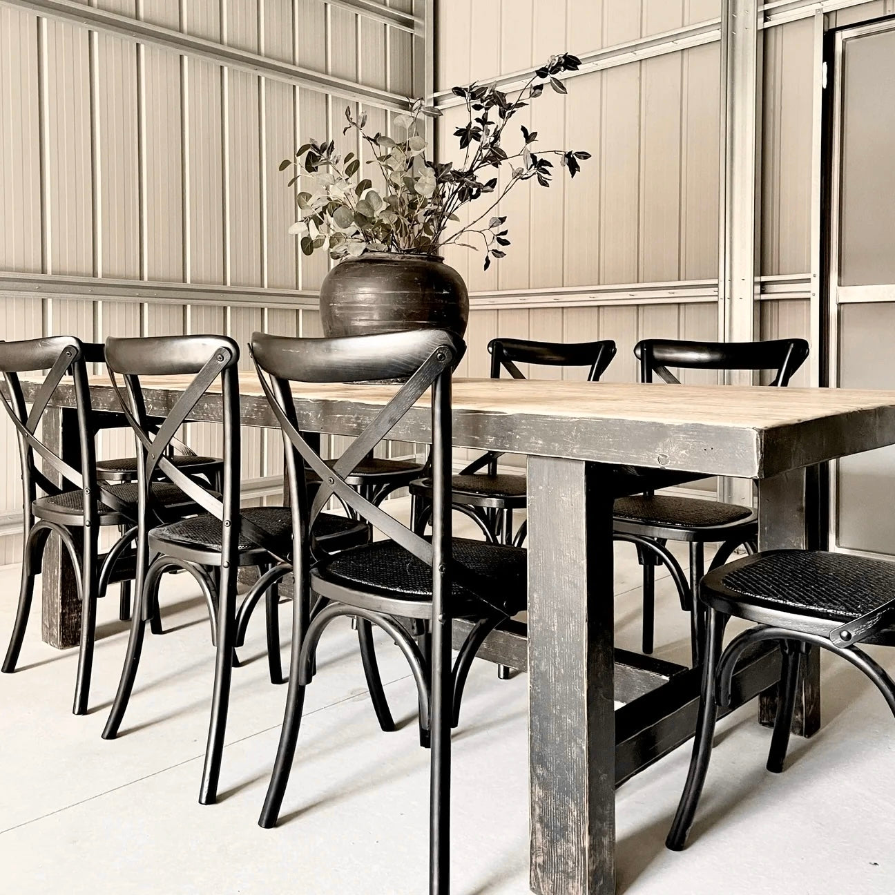 Heritage Elm Dining Table | 210cm | Black + Natural Top – Impreshens