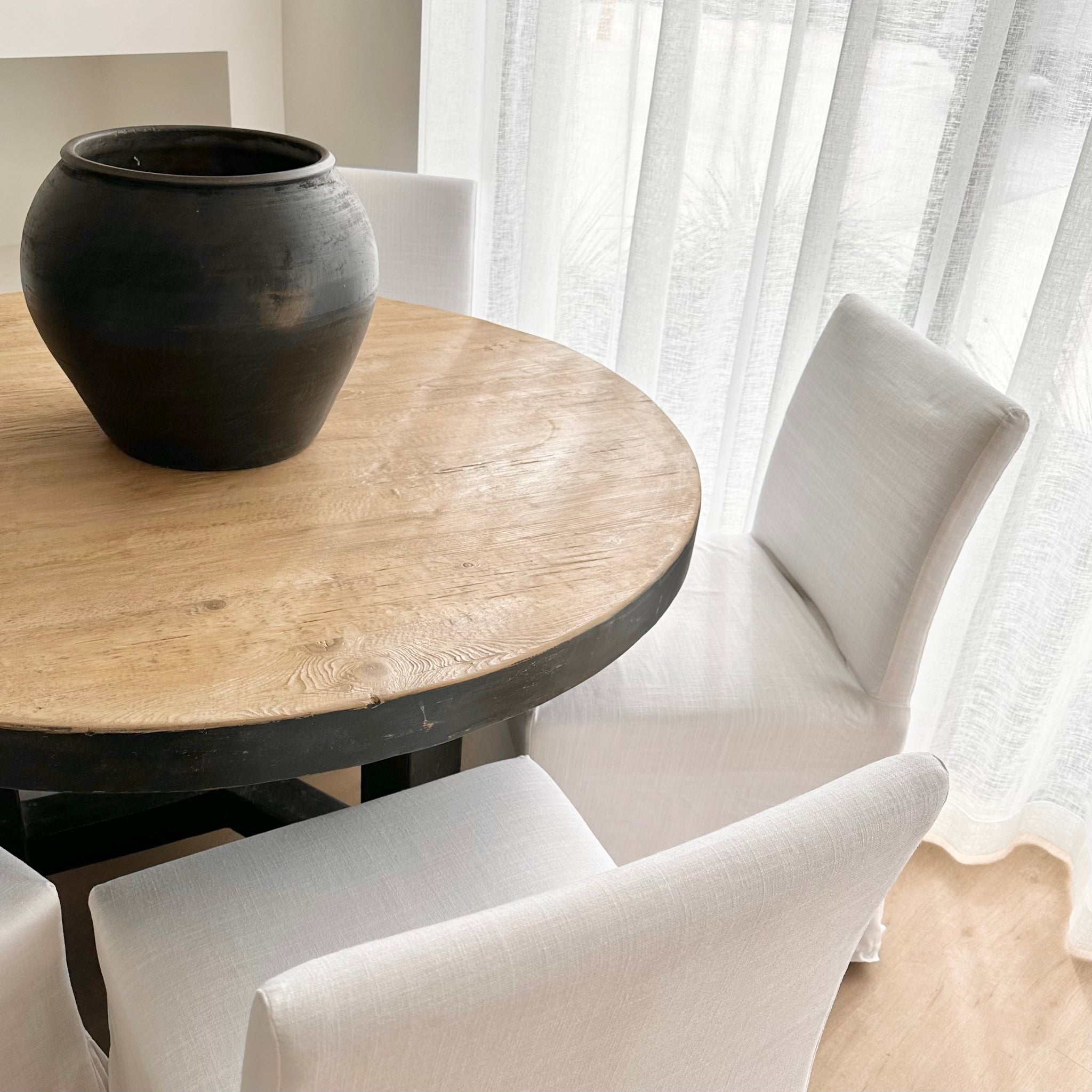 Heritage Dining Table | Round | Black Elm + Natural Top – Impreshens