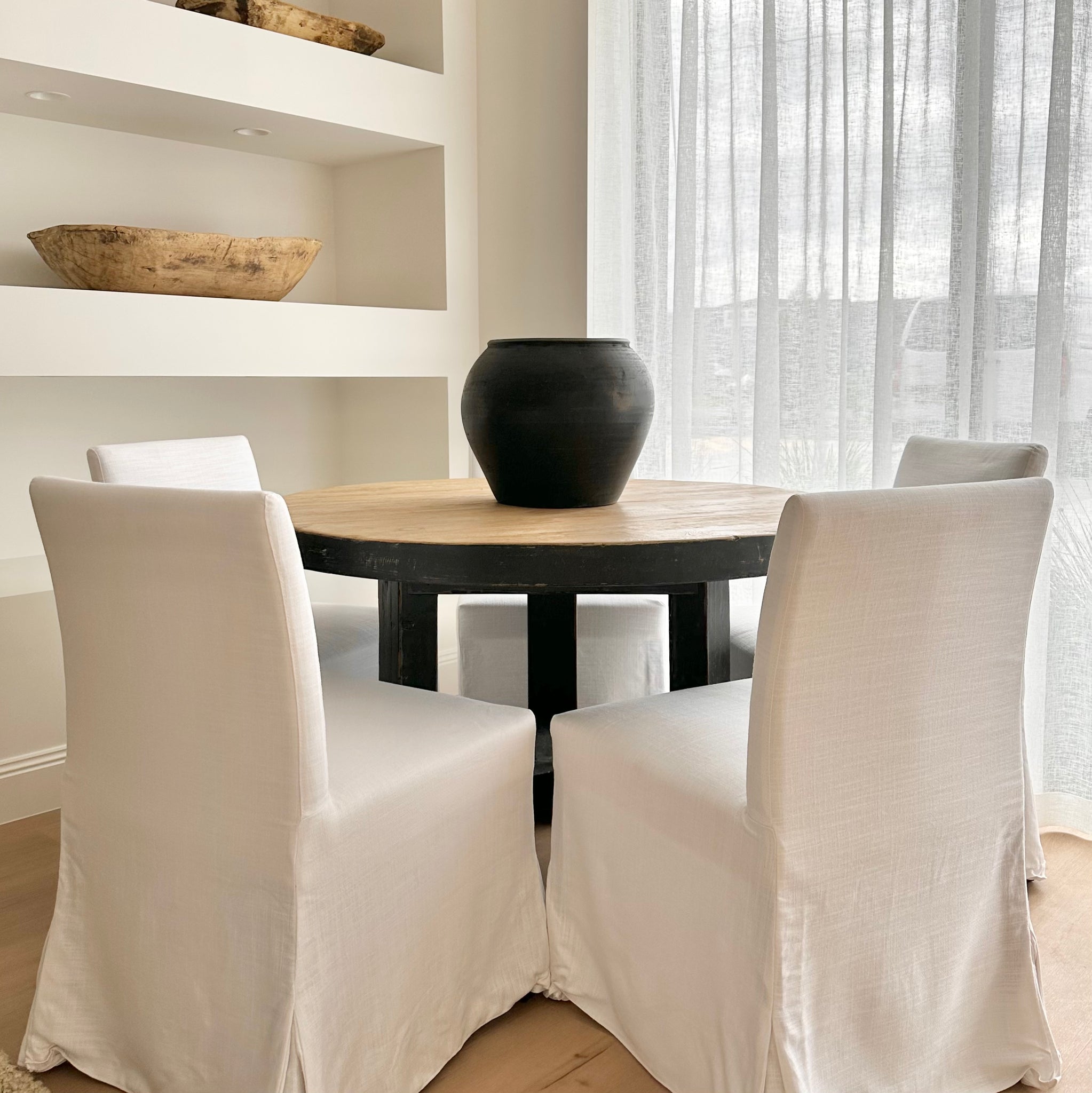 Heritage Dining Table | Round | Black Elm + Natural Top – Impreshens