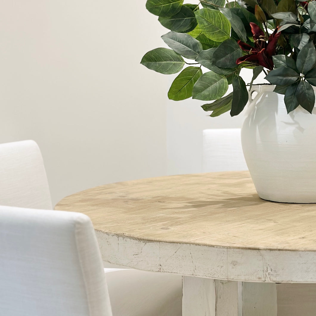 Hamptons Dining Table | Round | Rustic White | 120cm | 152cm – Impreshens